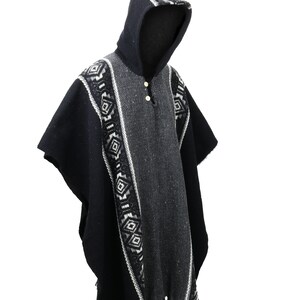 Wool Poncho With Hood Comfortable Warm Pancho Black unisex Pancho ...