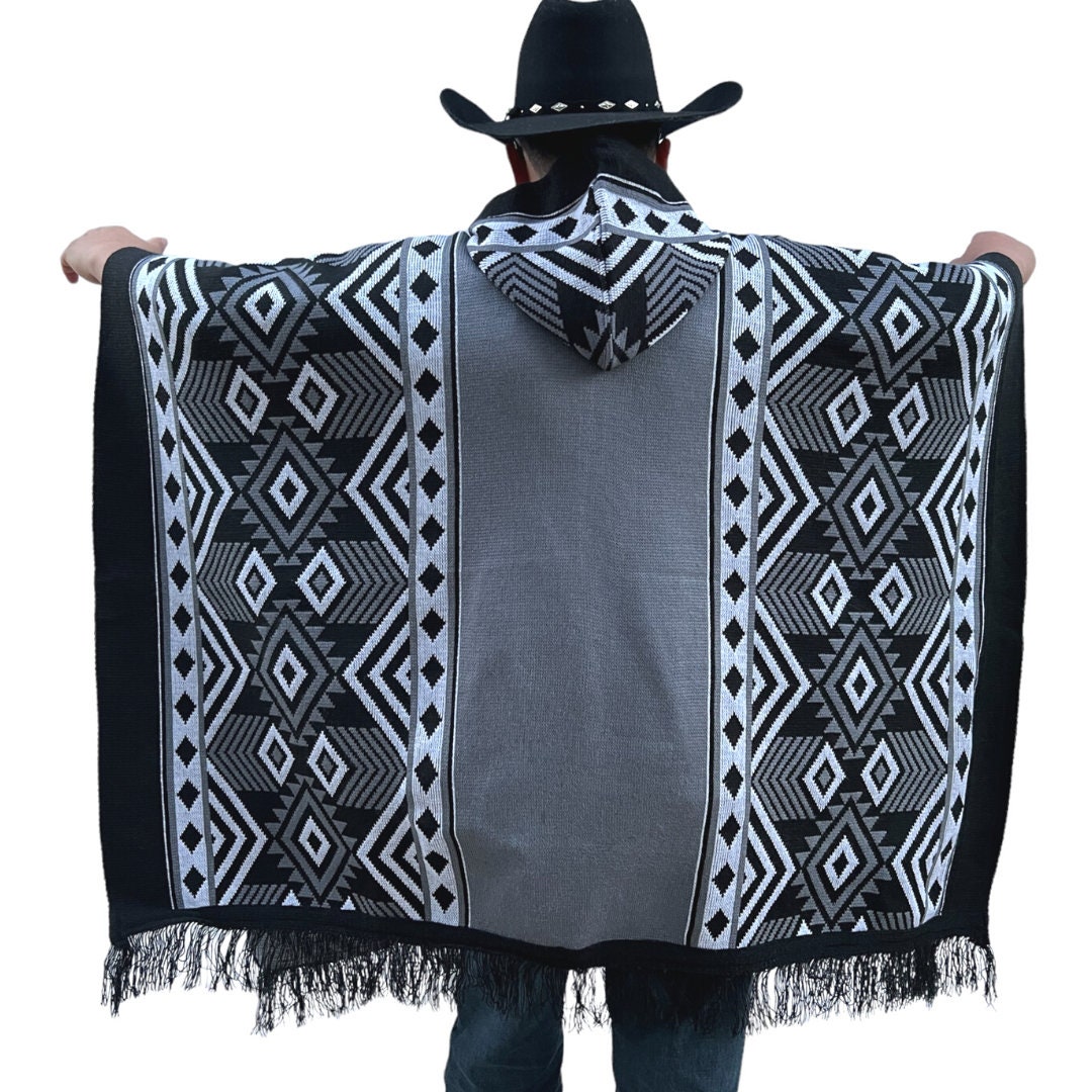 Wool Poncho With Hooded Wester Style , Cowboy Poncho , Sarape Mexican Poncho Original Warm and ...