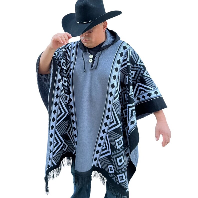 Wool Poncho With Hooded Wester Style , Cowboy Poncho , Sarape Mexican ...