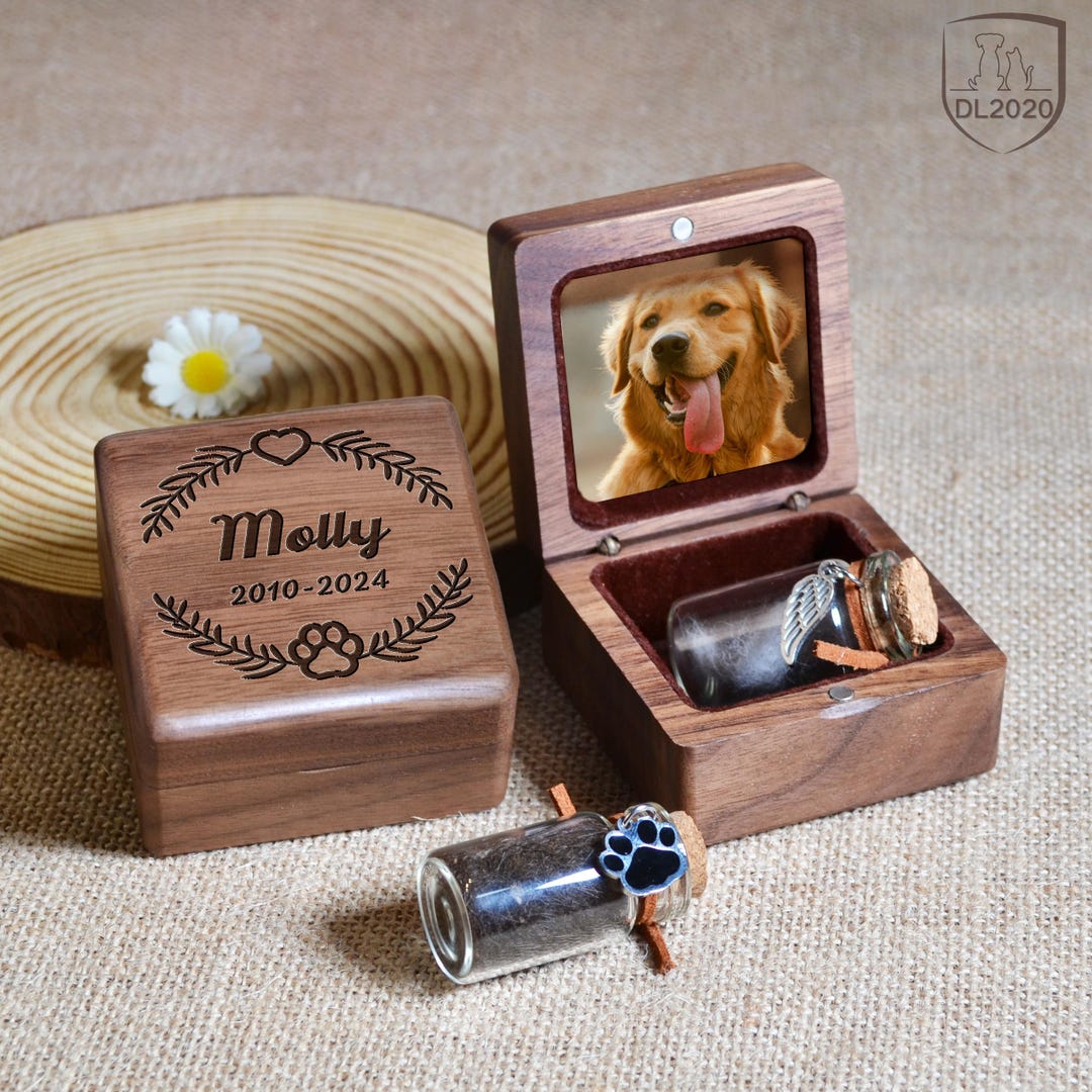 Custom Wooden Pet Fur Keepsake, Wooden Pet Ashes Box, Personalized Pet ...