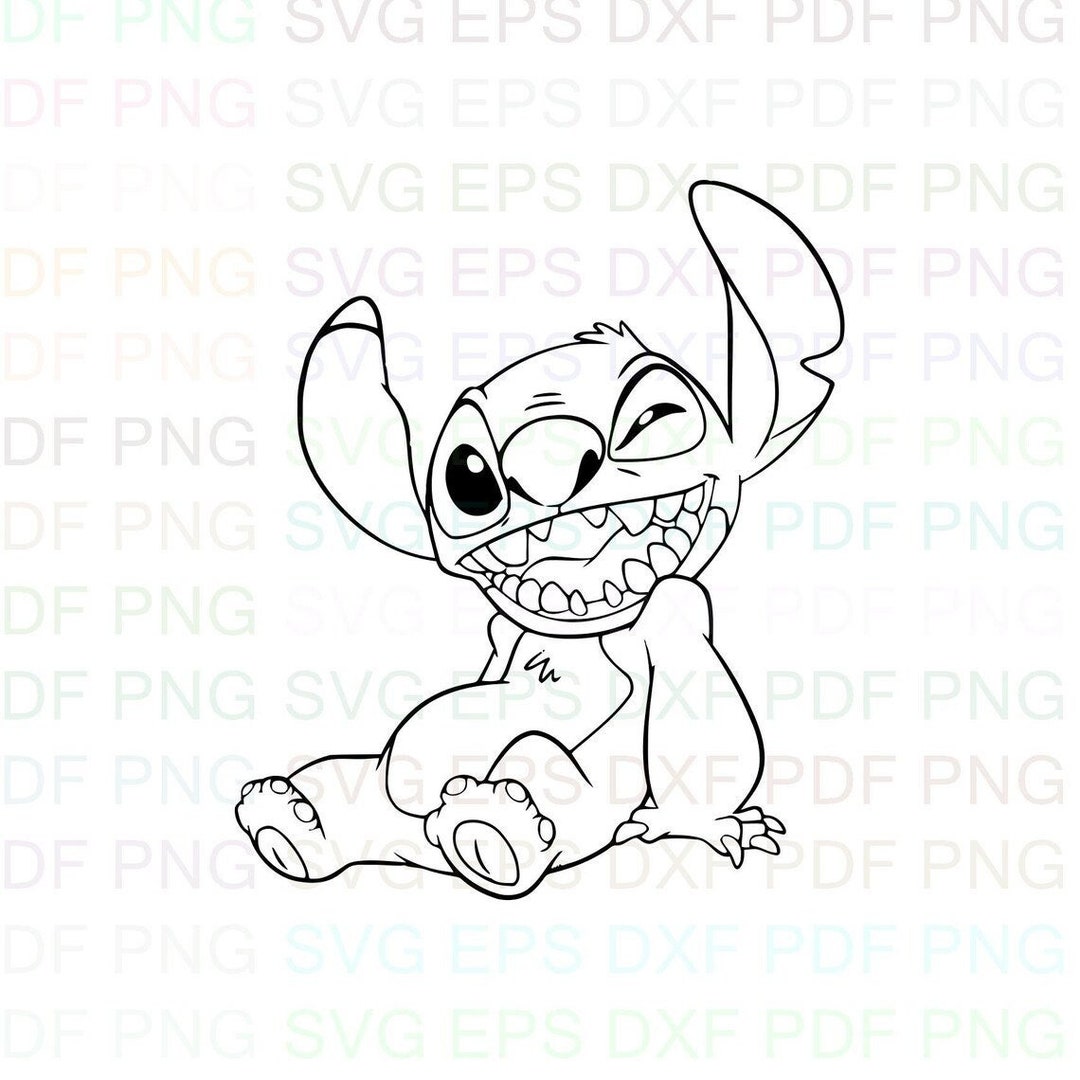 Stitch_Smiling_Lilo_and_Stitch Outline Svg Dxf Eps Pdf Png - Etsy Nederland