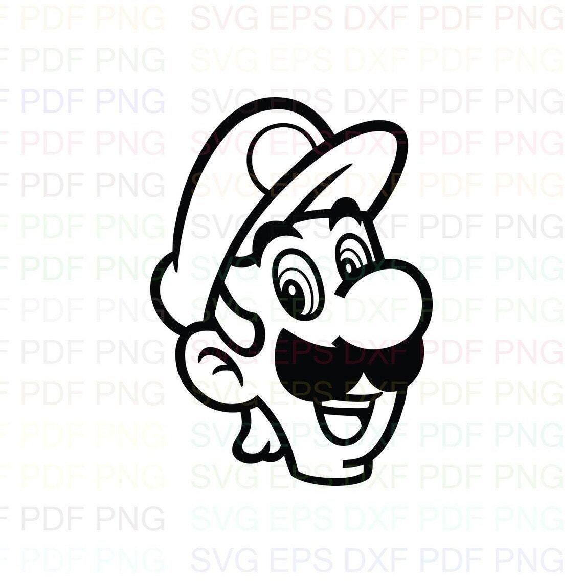 Luigi_face_super_mario_bros Outline Svg Dxf Eps Pdf Png - Etsy UK