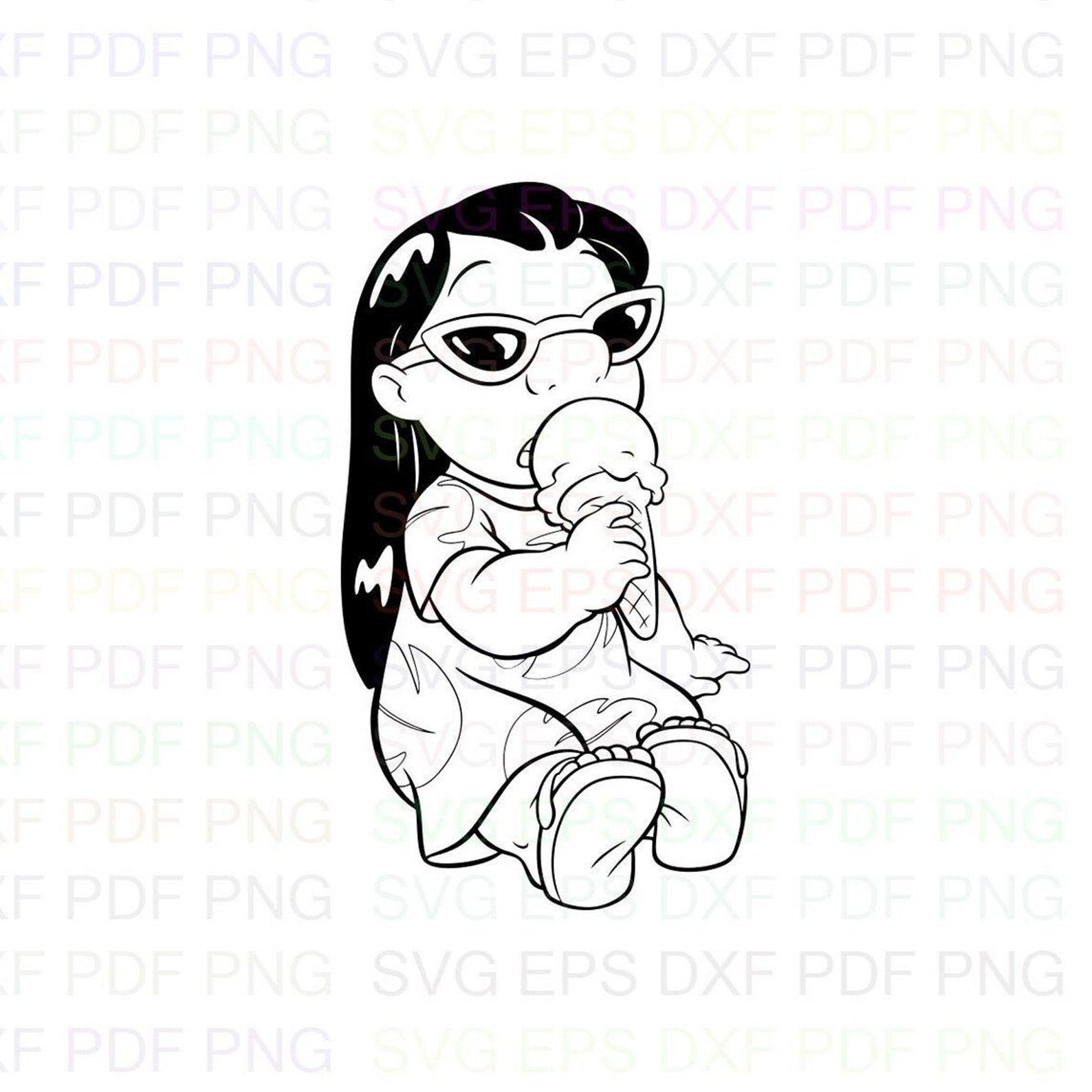 Lilo_ice_cream_lilo_and_stitch Outline Svg Dxf Eps Pdf Png - Etsy