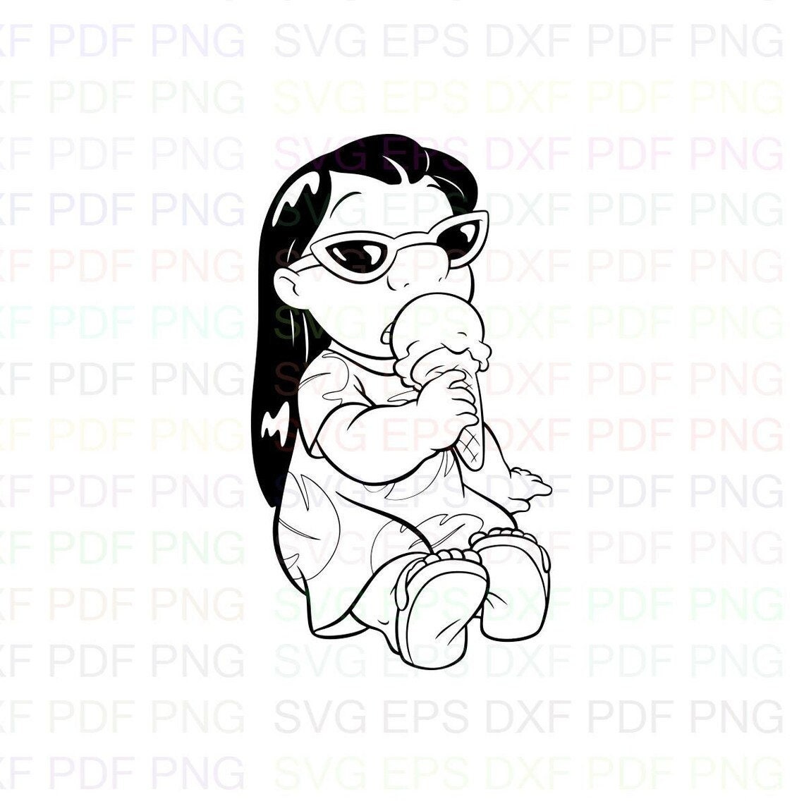 Lilo_ice_cream_lilo_and_stitch Outline Svg Dxf Eps Pdf Png - Etsy