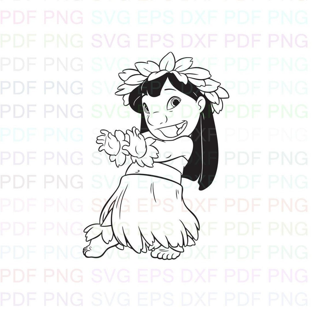 Lilo_pelekai_in_hula_outfit_lilo_and_stitch Outline Svg Dxf Eps Pdf Png ...