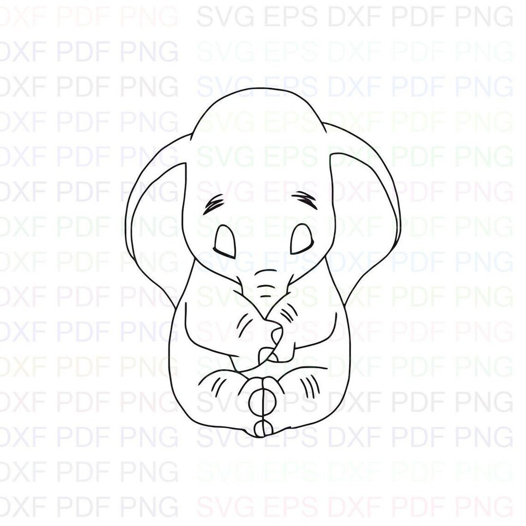 Dumbo_elephant_meditation Outline Svg Dxf Eps Pdf Png, Cricut, Cutting ...