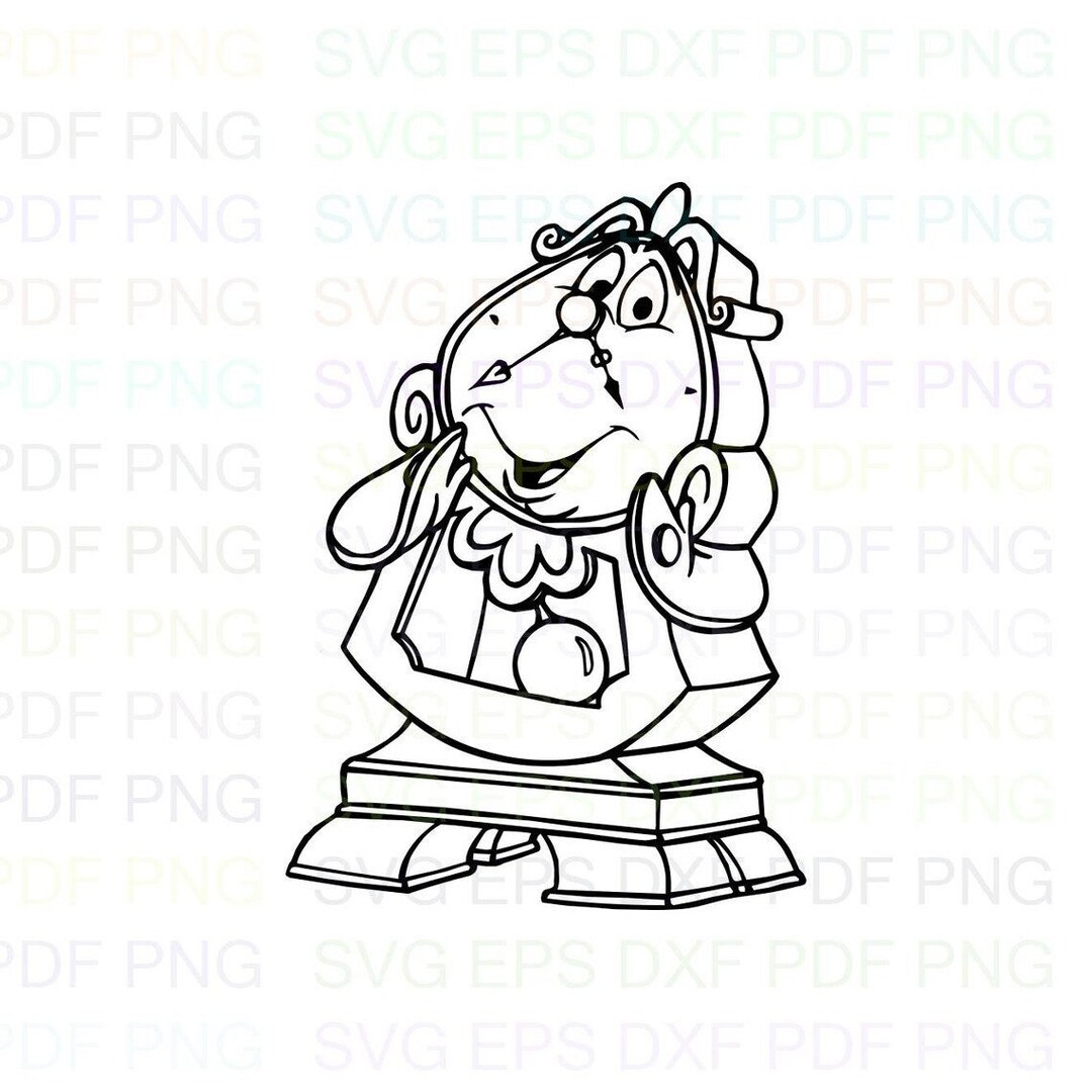 Cogsworth_beauty_beast_2 Outline Svg Dxf Eps Pdf Png, Cricut, Cutting ...