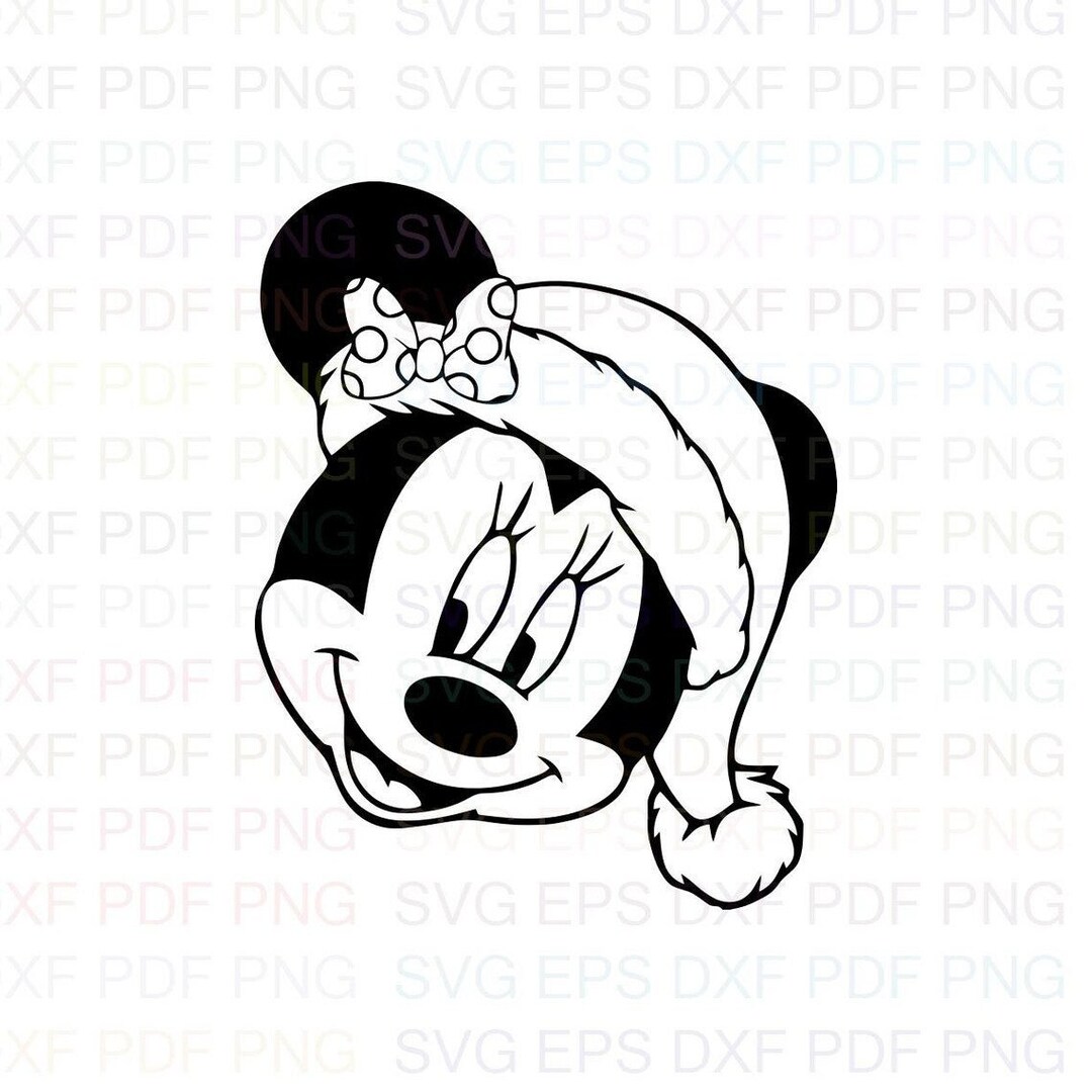 Minnie_face_christmas_santa_claus_hat_2018_mickey_mouse Outline Svg Dxf ...