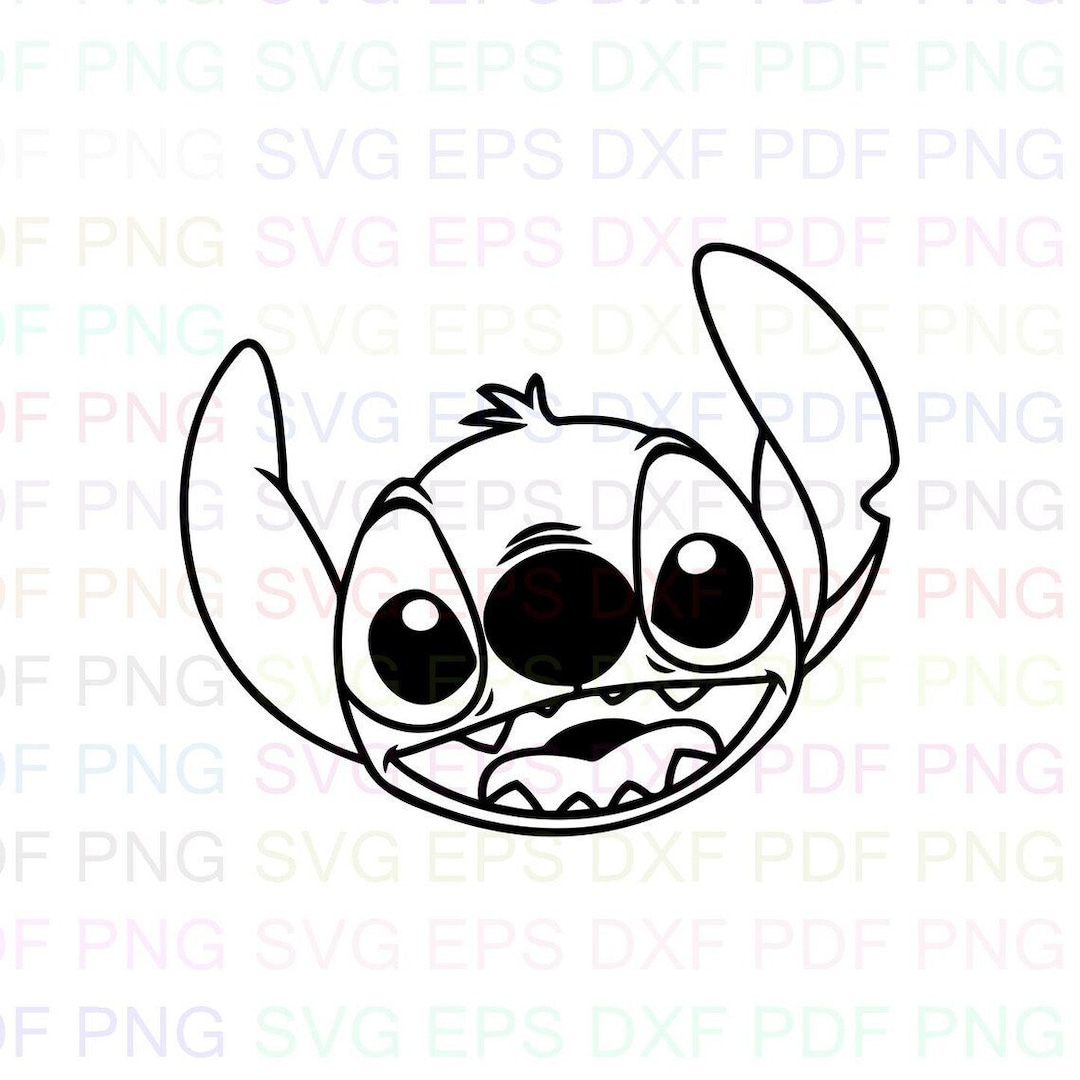 Stitch_Face_Smiling_Lilo_and_Stitch contour Svg Dxf Eps Pdf - Etsy France
