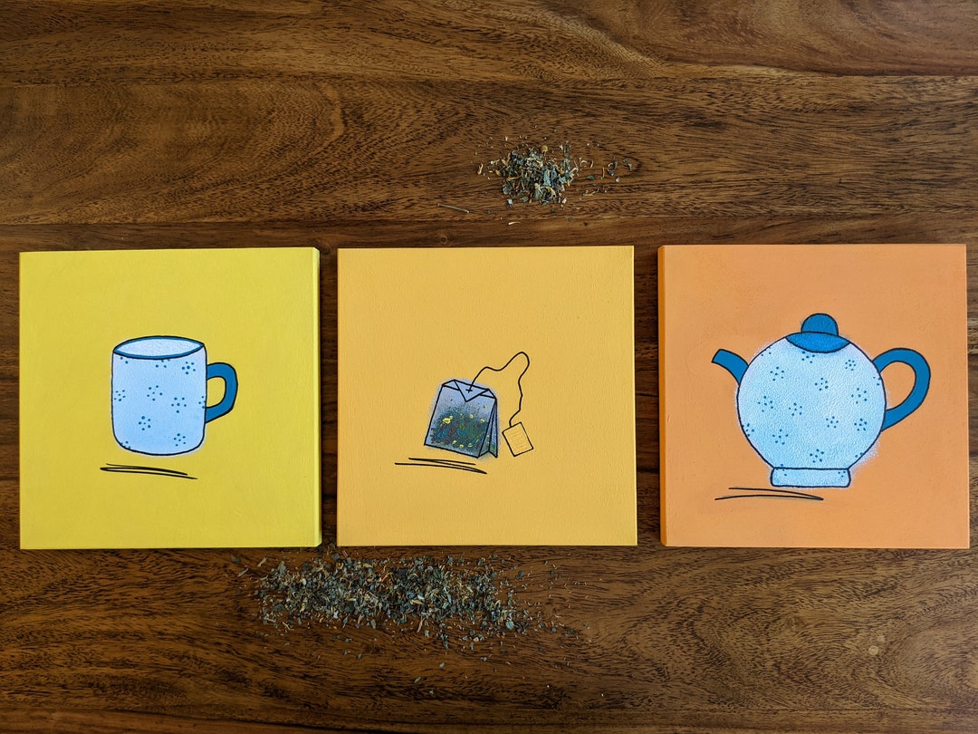 Tea Time Acrylic Wooden Canvas 20 X 20 Cm Set of 3 - Etsy
