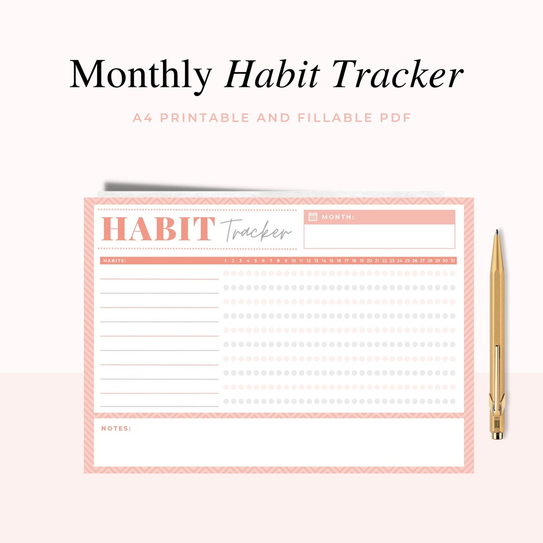 Monthly Habit Tracker Printable Landscape, Habit Tracker Template ...