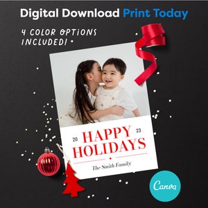 Happy Holidays Photo Card Template Digital Download | Minimalist Simple ...