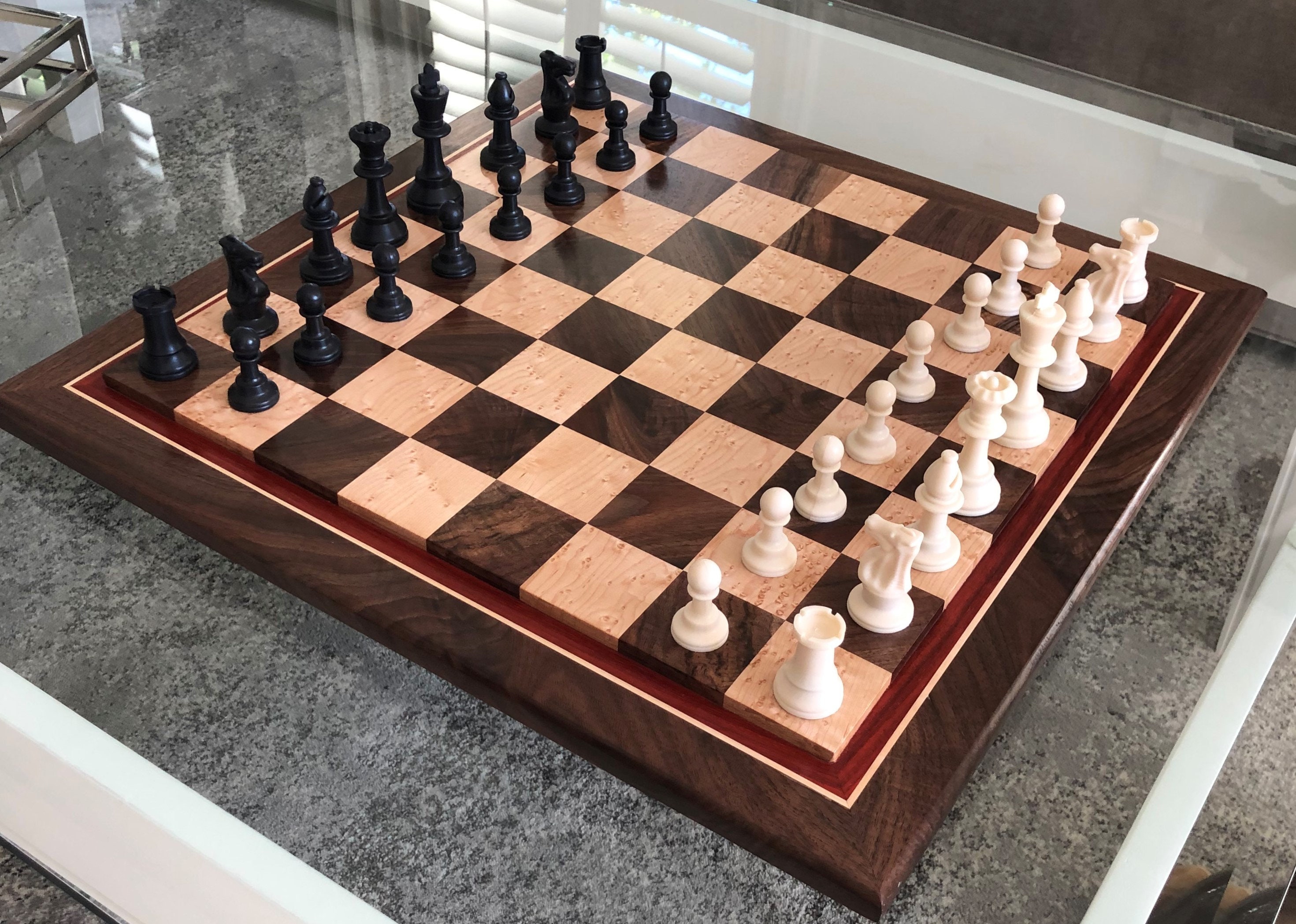 Luxury Chessboard Made From Solid Birdseye Maple and Figured Black ...