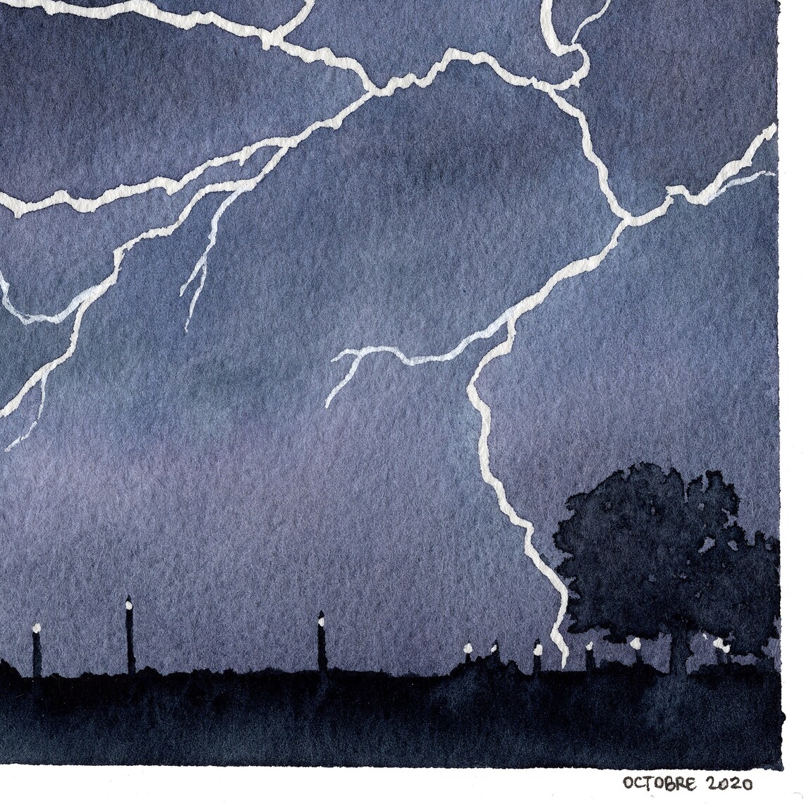 Lightning Original Watercolor Painting | Etsy