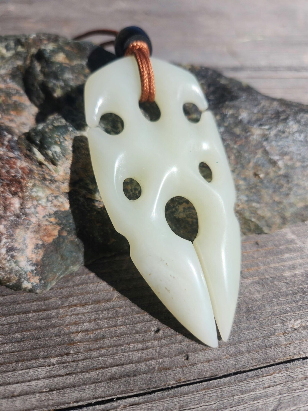Off White Neolithic Style Siberian Jade Pendant With Handmade ...