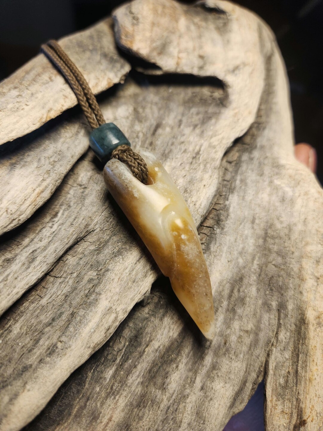 Siberian White and Brown Jade Saber Tooth Pendant Carving - Etsy