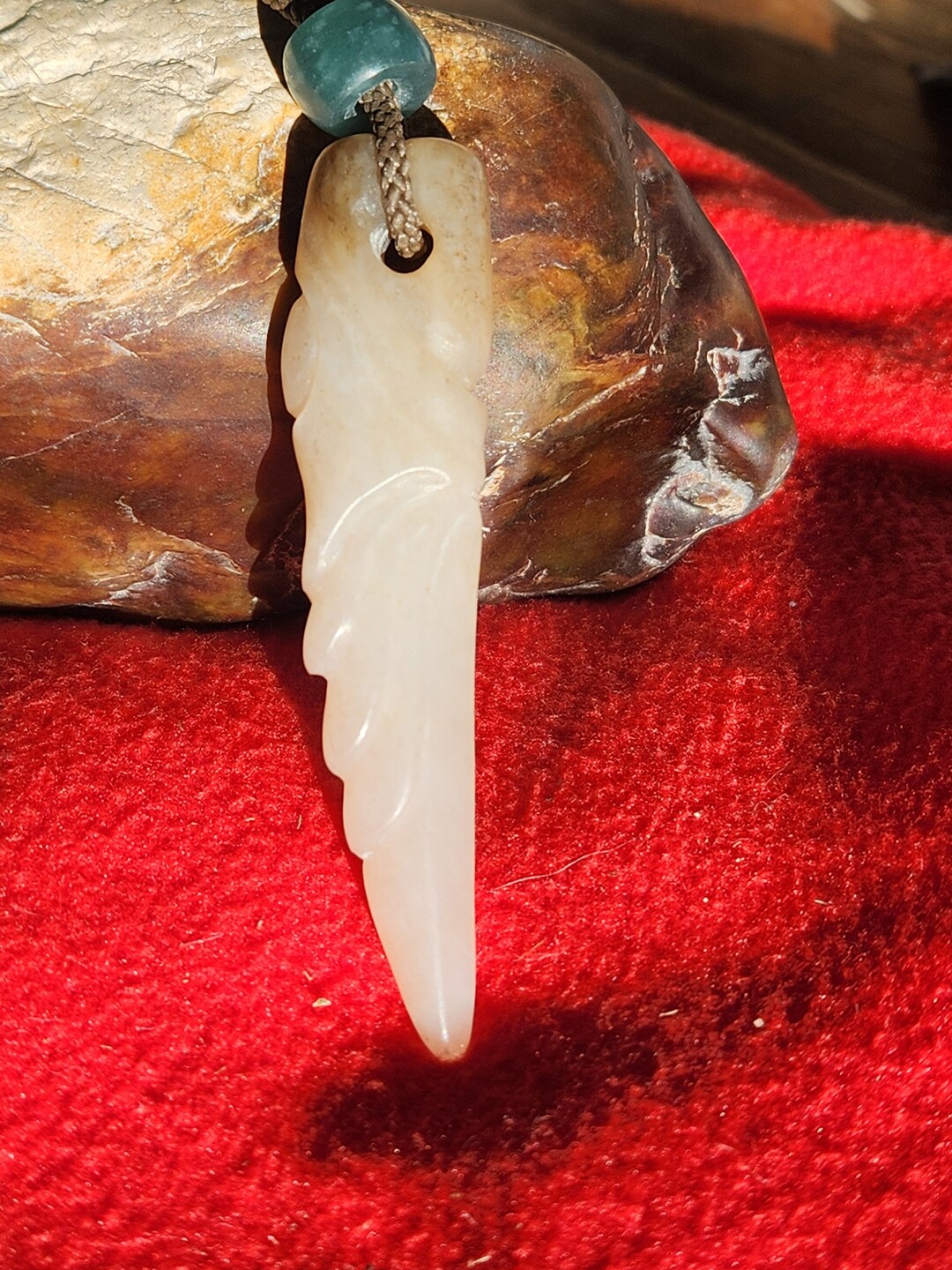 Siberian White and Brown Jade Saber Tooth Pendant Carving - Etsy