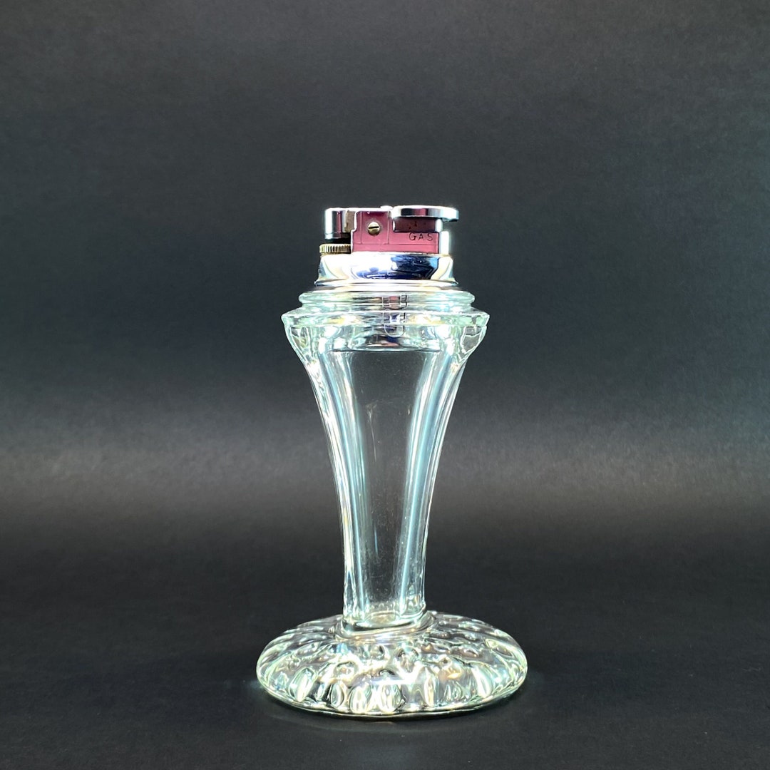 1970s Crystal Table Lighter, Vintage Pedestal Table Lighter, Antique ...