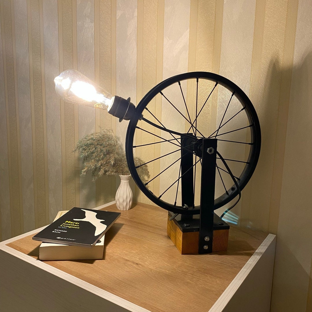 Bicycle Wheel Lamp Industrial Bike Table Lamp Steampunk - Etsy