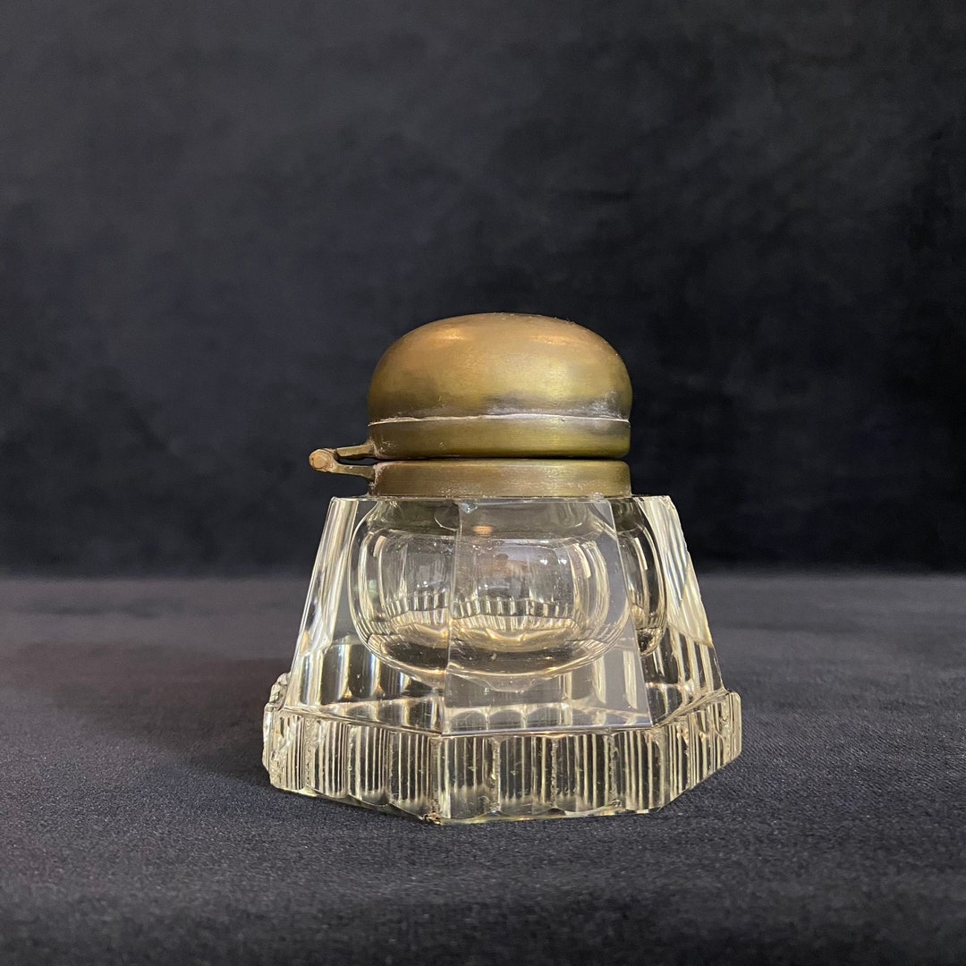 Antique Crystal Inkwell, Vintage Inkwell, Handmade Working, Collectible ...
