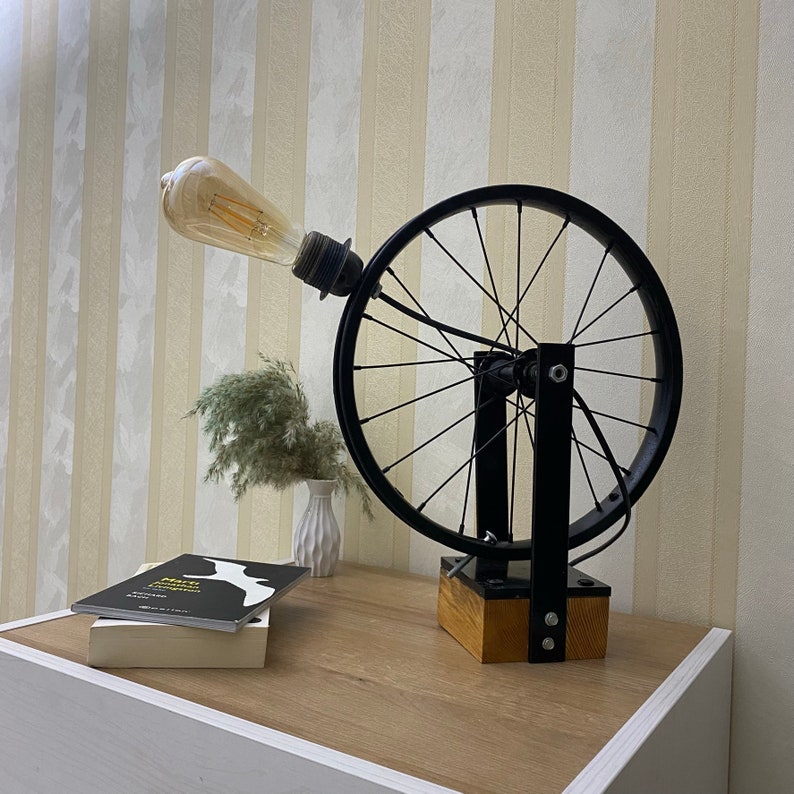 Bicycle Wheel Lamp Industrial Bike Table Lamp Steampunk | Etsy