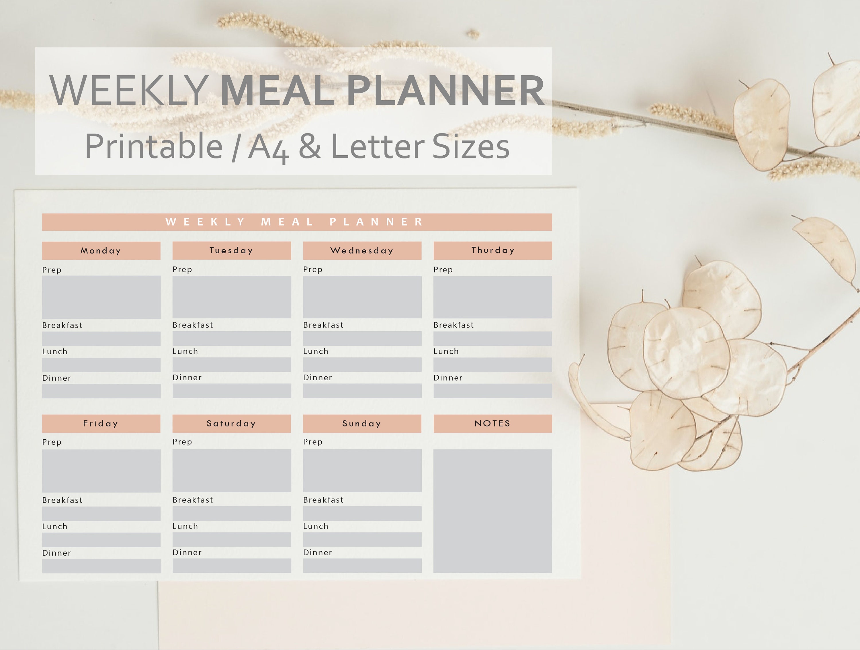 Weekly Meal Planner Printable Letter & A4 Planner Insert - Etsy