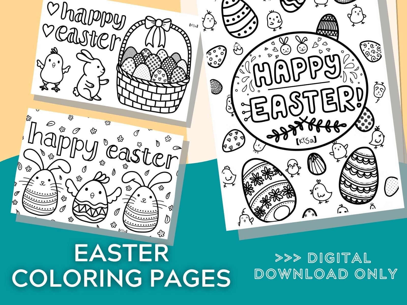 EASTER Coloring Pages 3 Pages Printable Coloring Page - Etsy