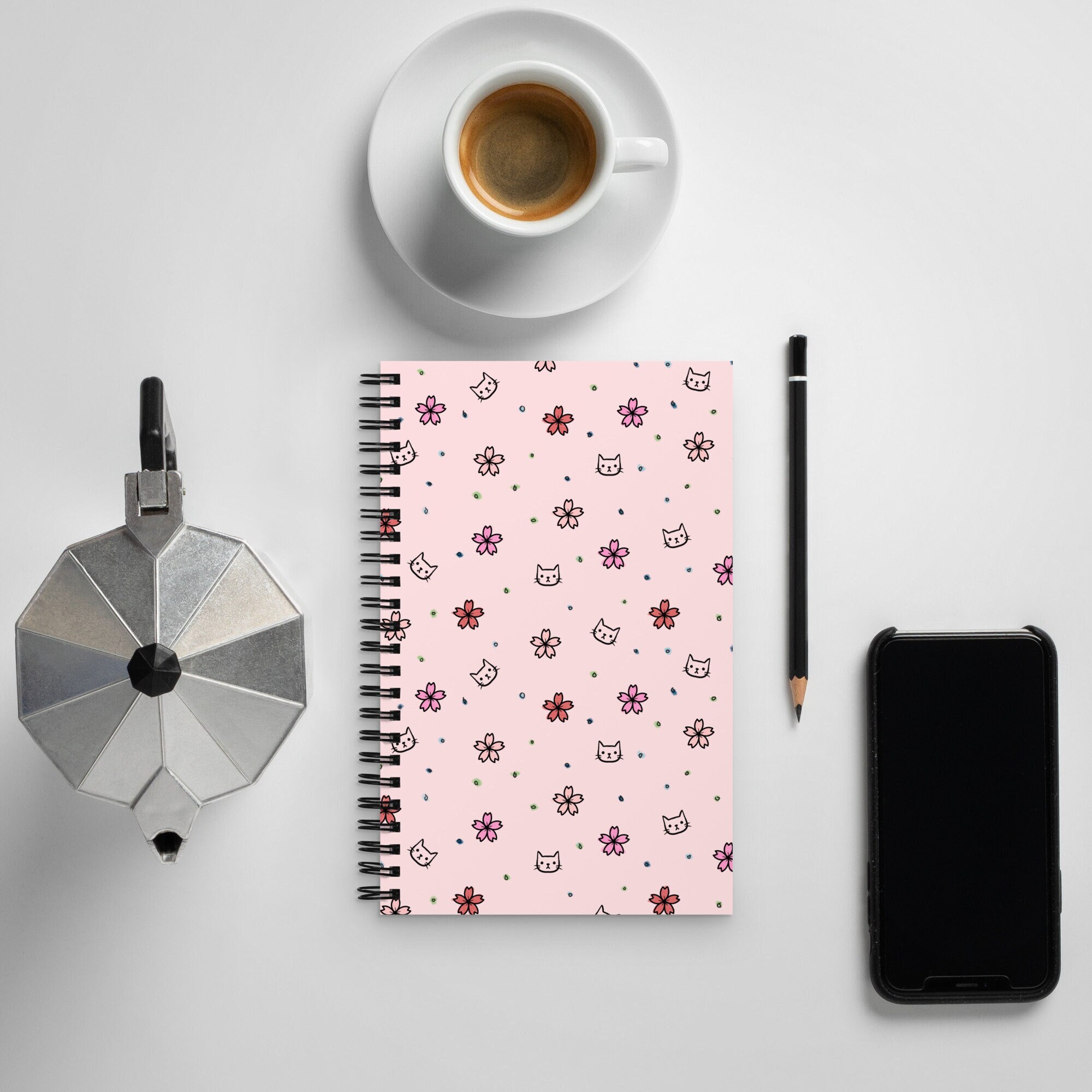 Sakura Kitty Notebook Cherry Blossom Cats Notebook Spring Flower Kitty ...