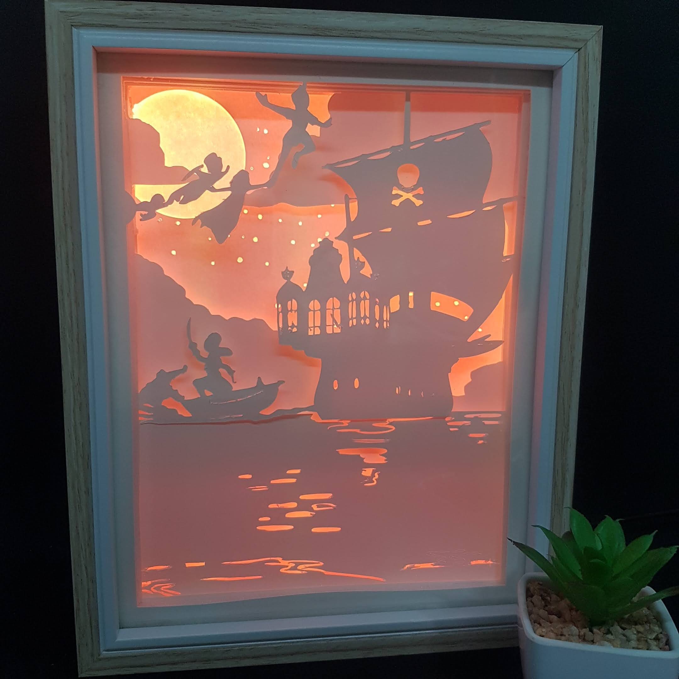 Peter Pan - Captain Hook Inspired Paper Cut Shadow Box , Light Digital ...