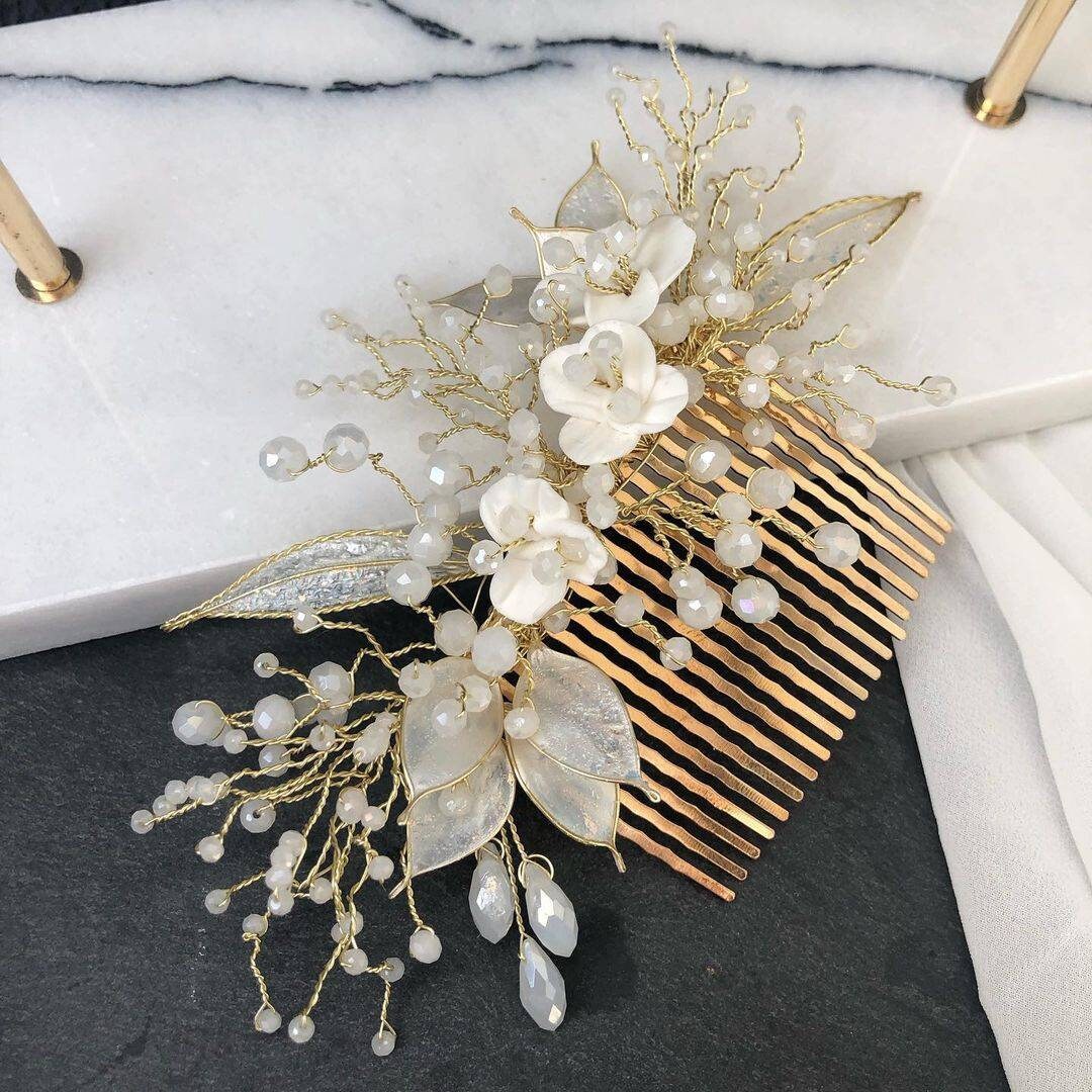 Porcelain Flowers Hair Comb,bridal Hair Clip,floral Headpiece,bridal ...