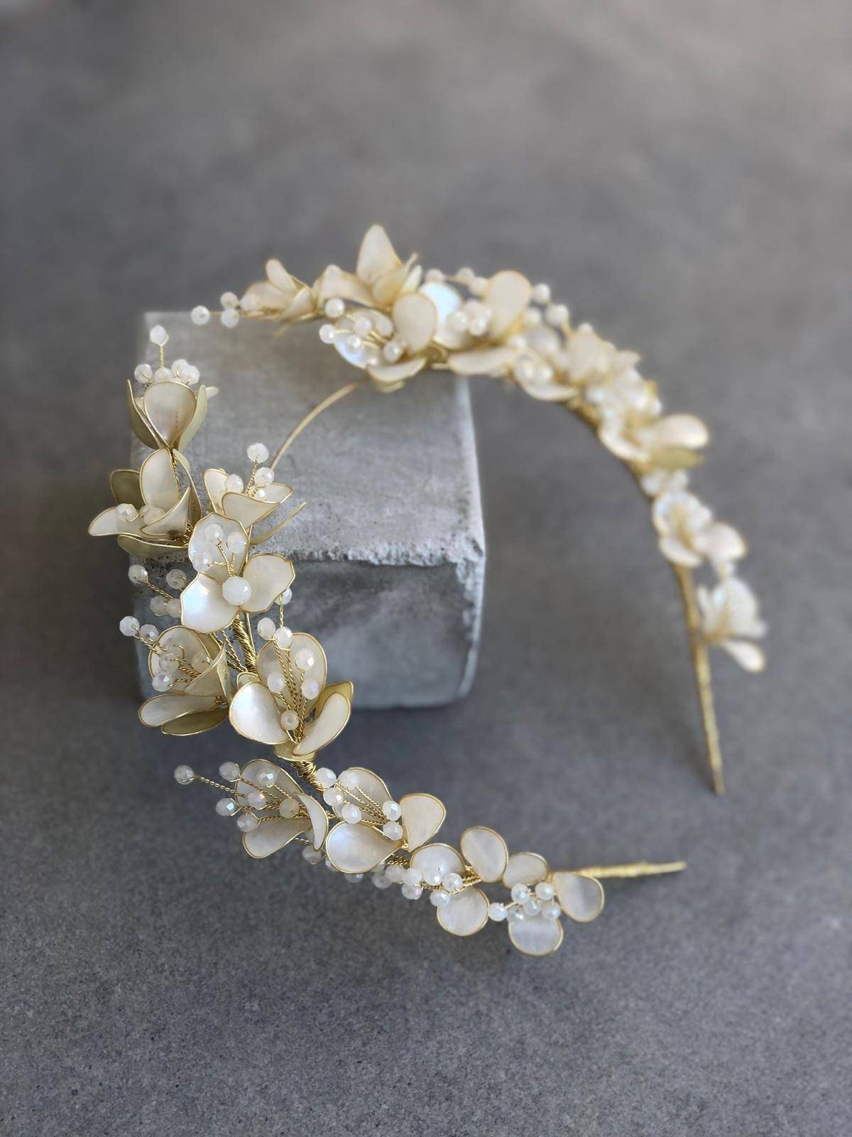 Flowers and Crystals Bridal Crown,handmade Flowers,bridal Tiara,bridal ...