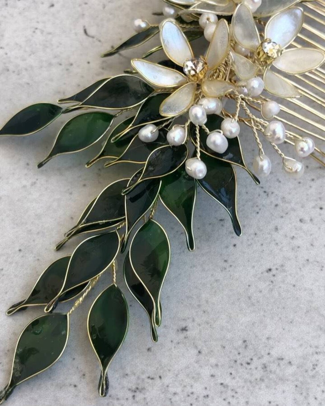 Green Leaf Hair Combbridal Hair Clipwedding Accessorieshair - Etsy