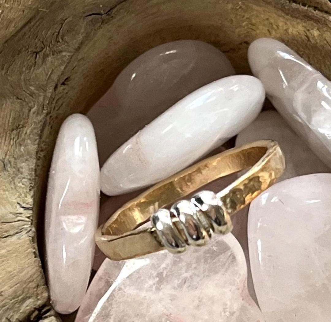 Mixed Metal Textured Band, Hammered Ring, Stackable Band, Simple Ring ...