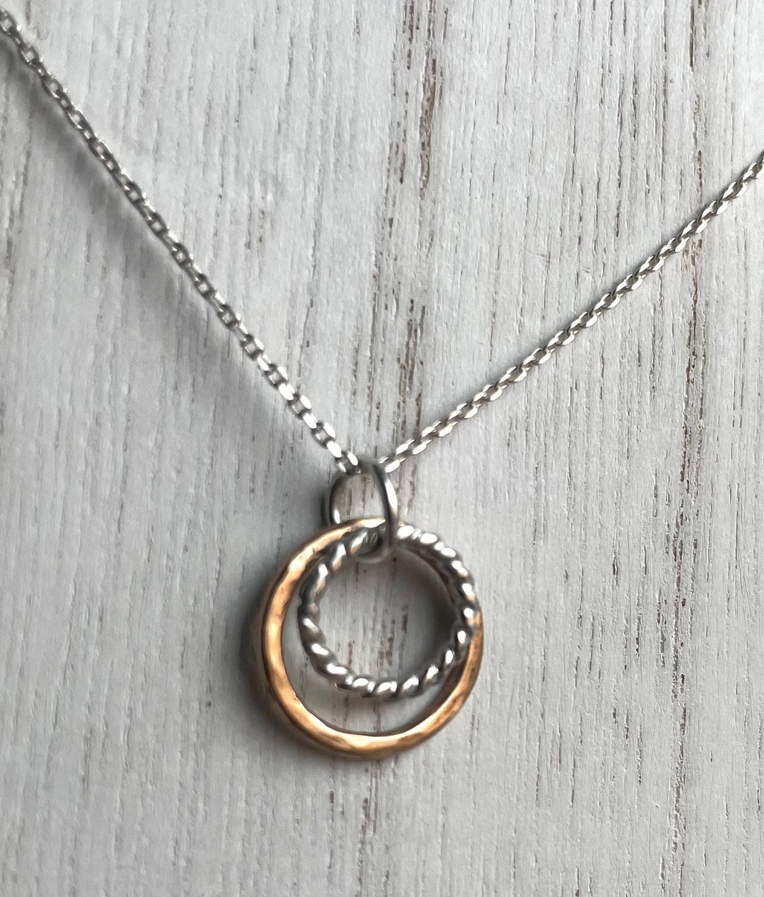 Hammered Circle Pendant Necklace, Two-tone Multi Metal - Etsy