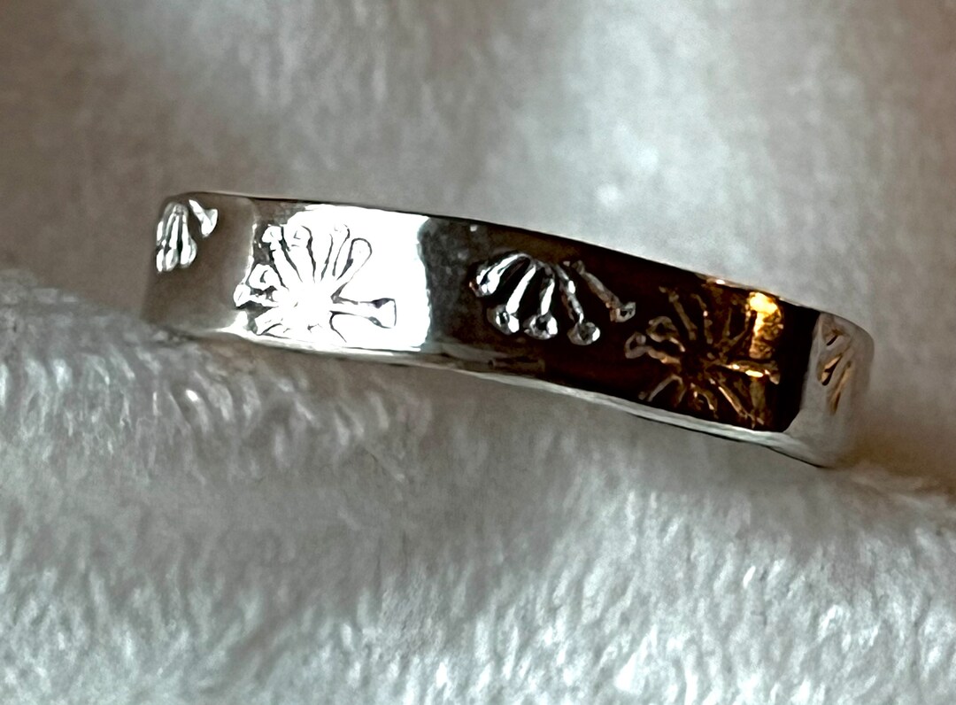 Stamped Dandelion Band, Flower Ring, Unique Ring, Promise Ring ...
