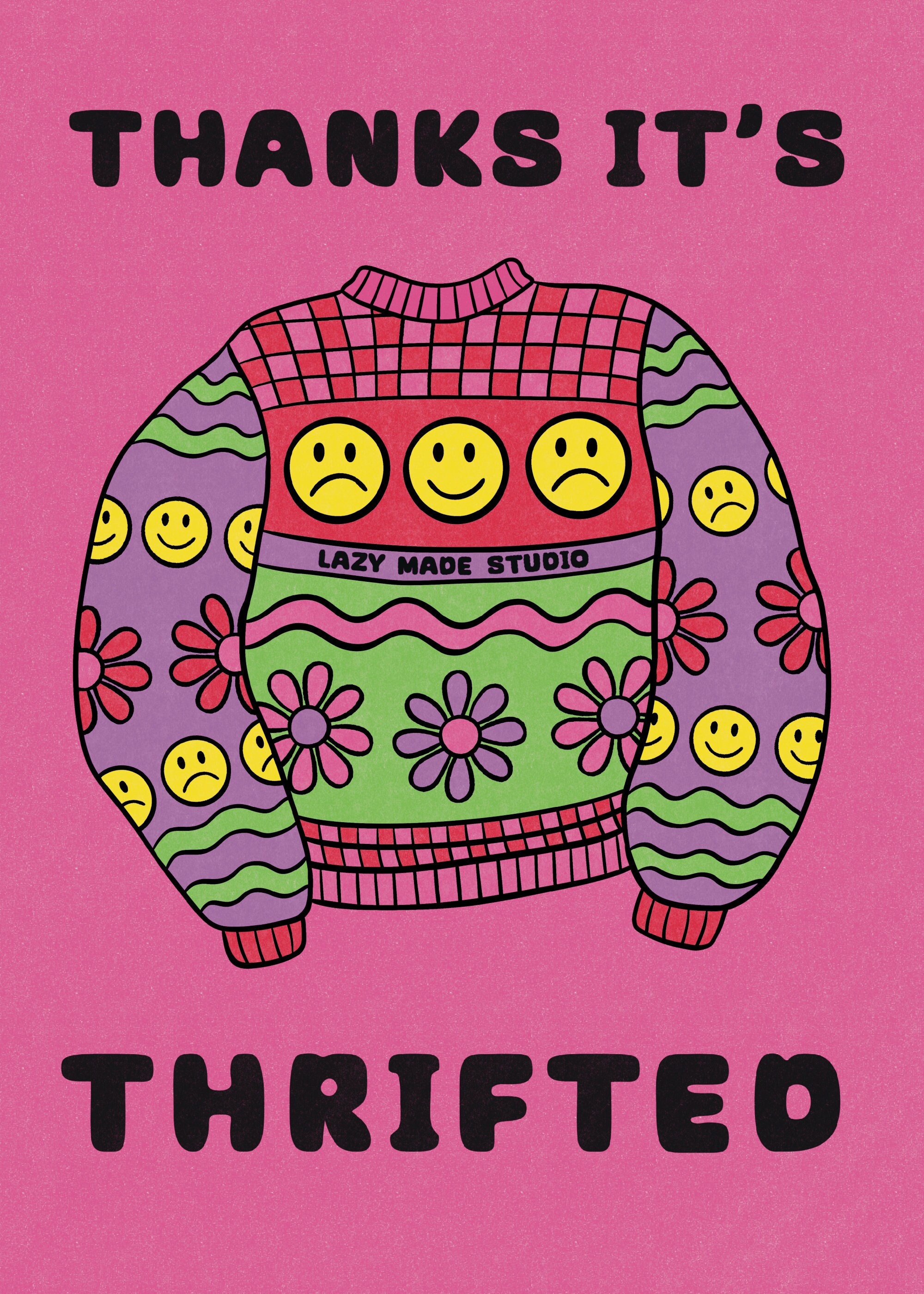 Thanks It's Thrifted Pink 5 X 7 Art Print Thrift Thrifting Second Hand Shopping Lover Eco ...