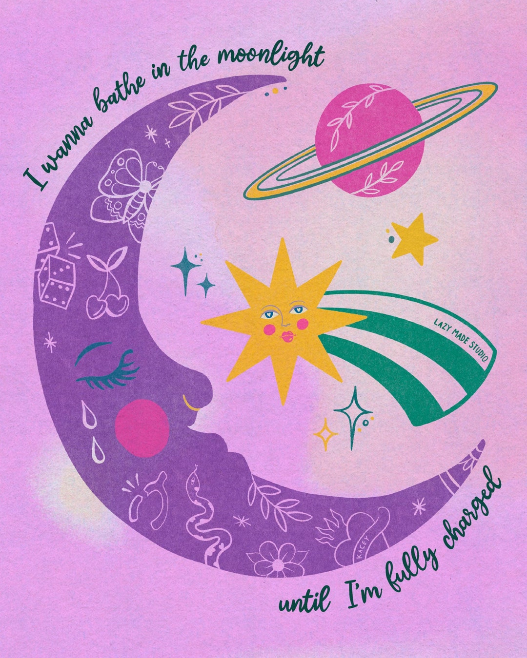 Tattooed Moon 8 X 10 Pink Art Print | Kacey Musgraves Inspired Art ...