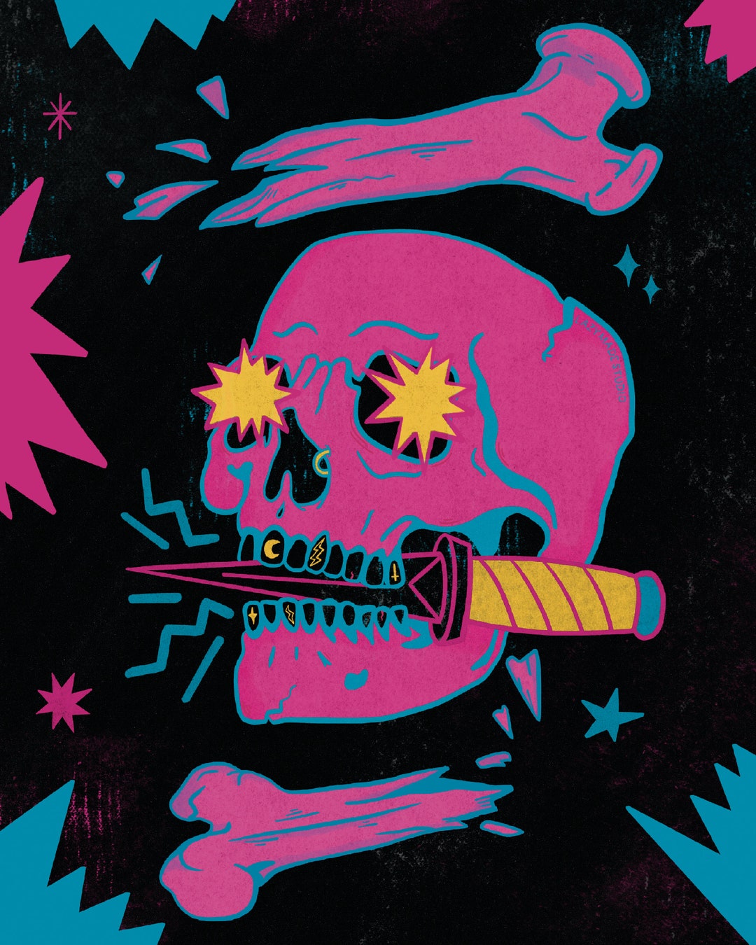 Neon Bones 8 X 10 Art Print Graphic Pink Illustration Punk Feminist ...