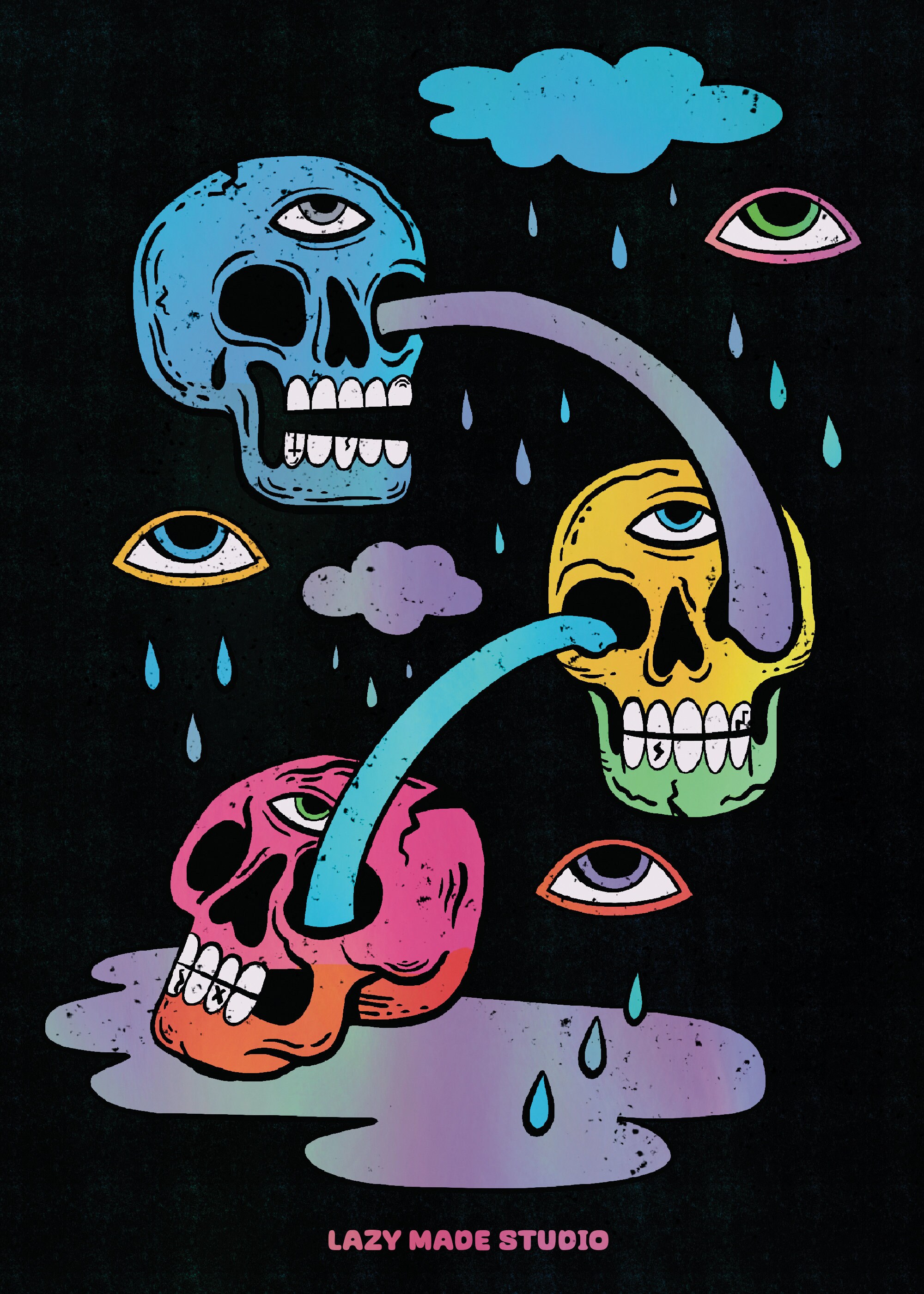 Forever Sad Art Print Multiple Sizes Rainbow Skelton Illustration ...