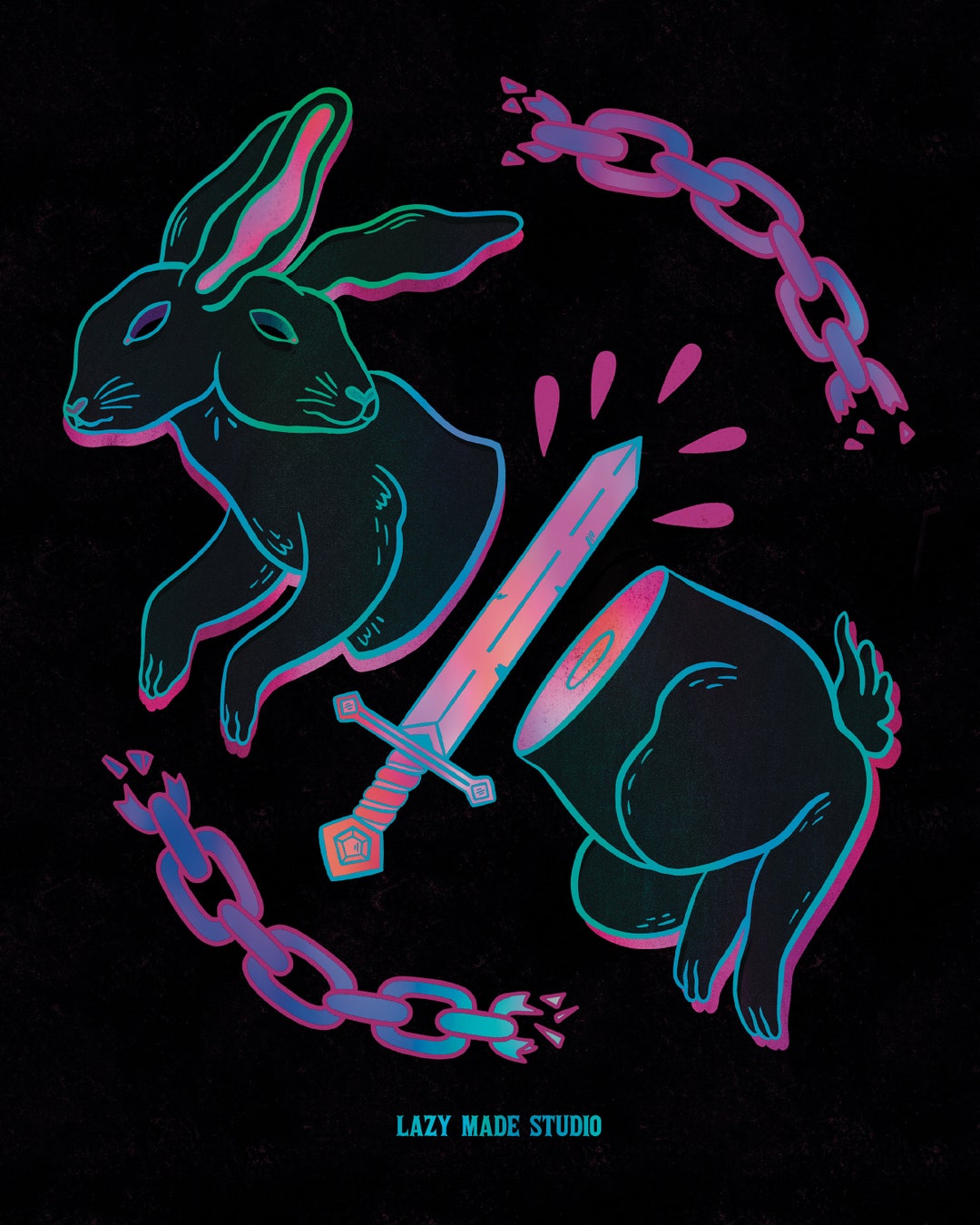Slashed 8 X 10 Art Print | Bunny Rabbit Illustration | Neon Feminist ...