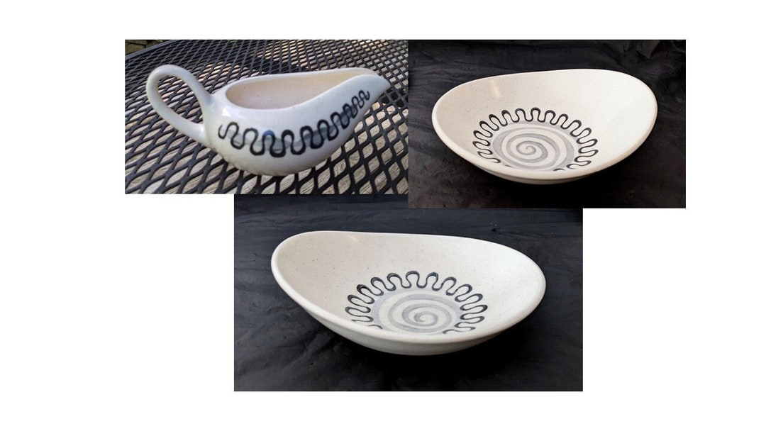 Atomic MCM Bowls Metlox Aztec Pattern Poppytrail 2 Coupe Handled Bowls ...