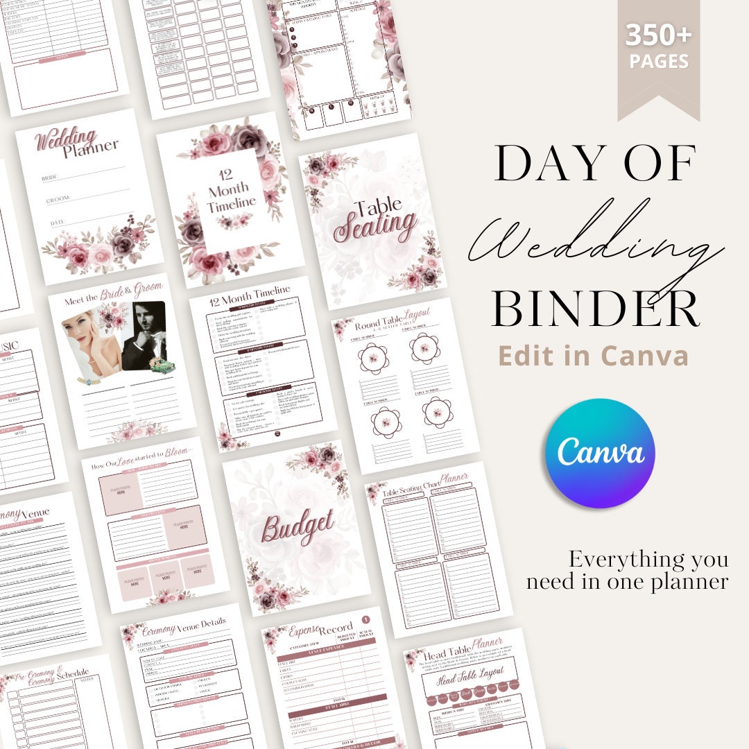 Ultimate Wedding Planner | Editable Planner | Canva Customizable Day of Wedding Binder | Floral ...