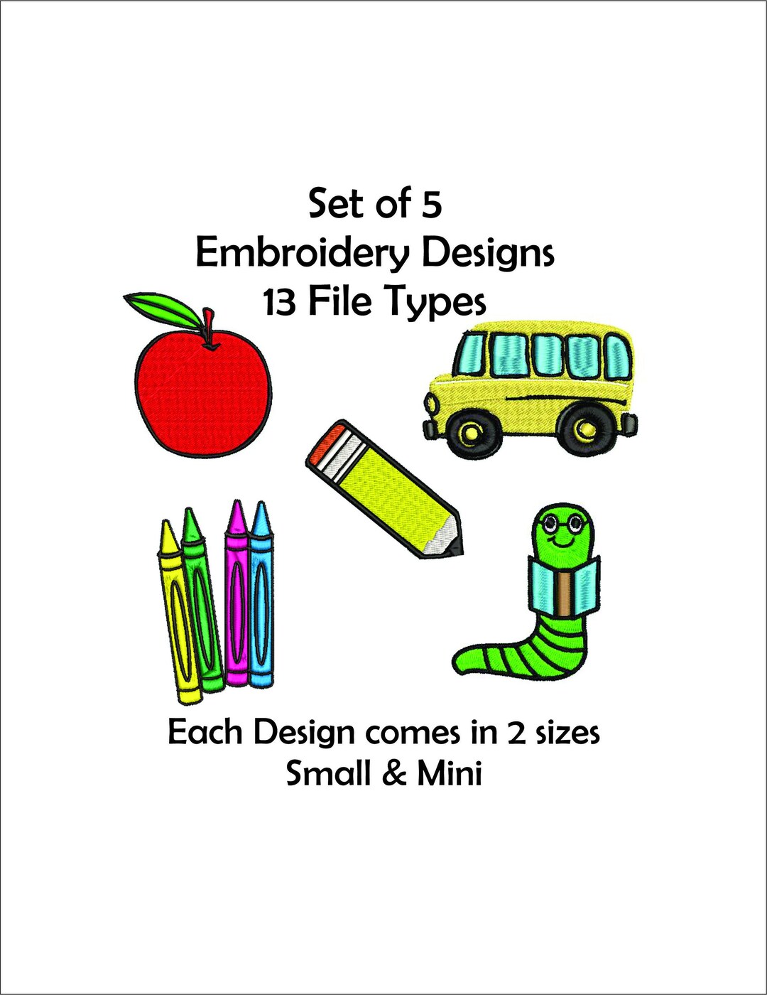 Embroidery Files for Back to School, Classroom Embroidery, 5 Designs ...