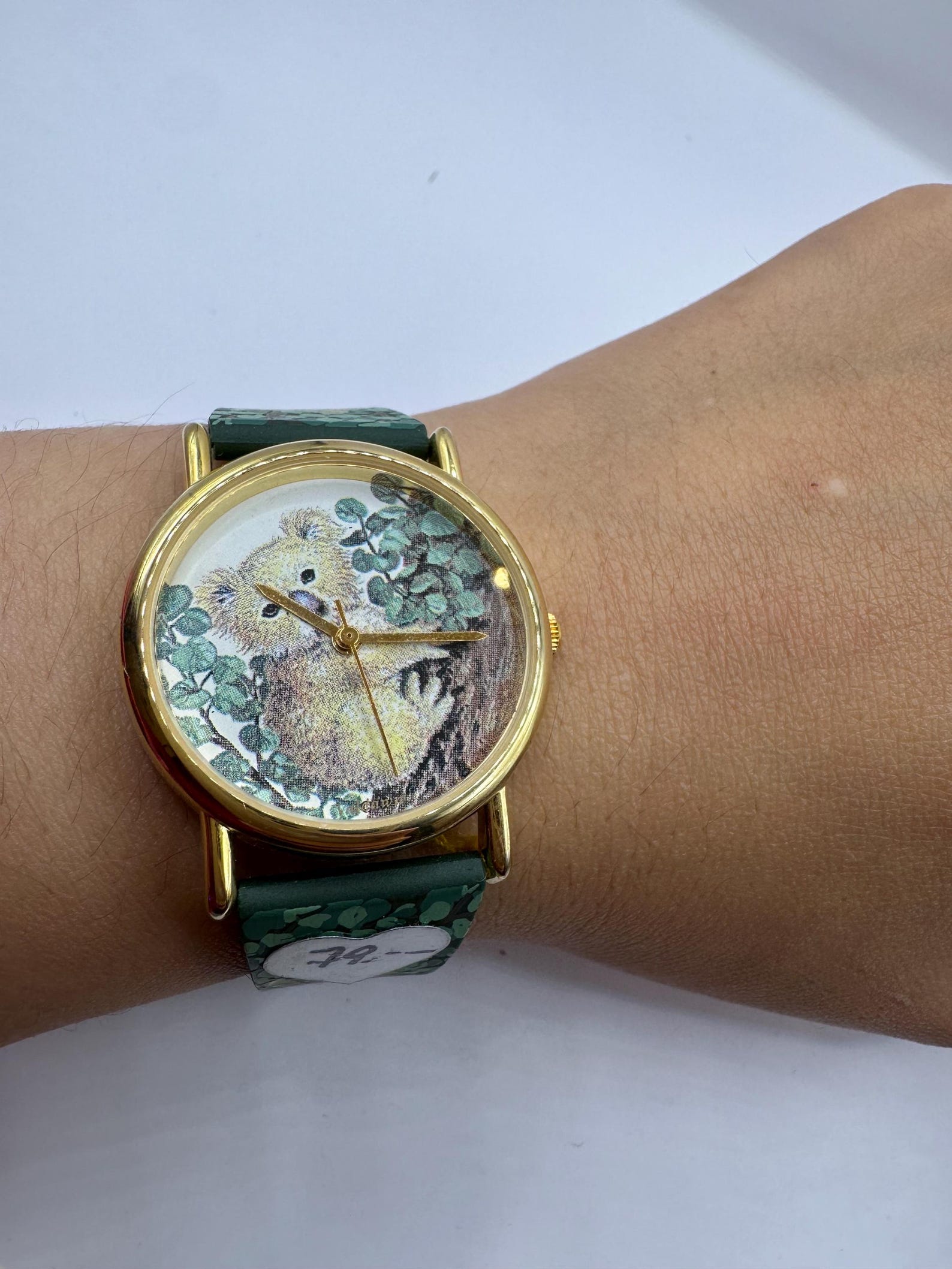 Zeon Wristwatch, Genuine Leather, Green, New, Gold, Zoo Tiger Vintage ...