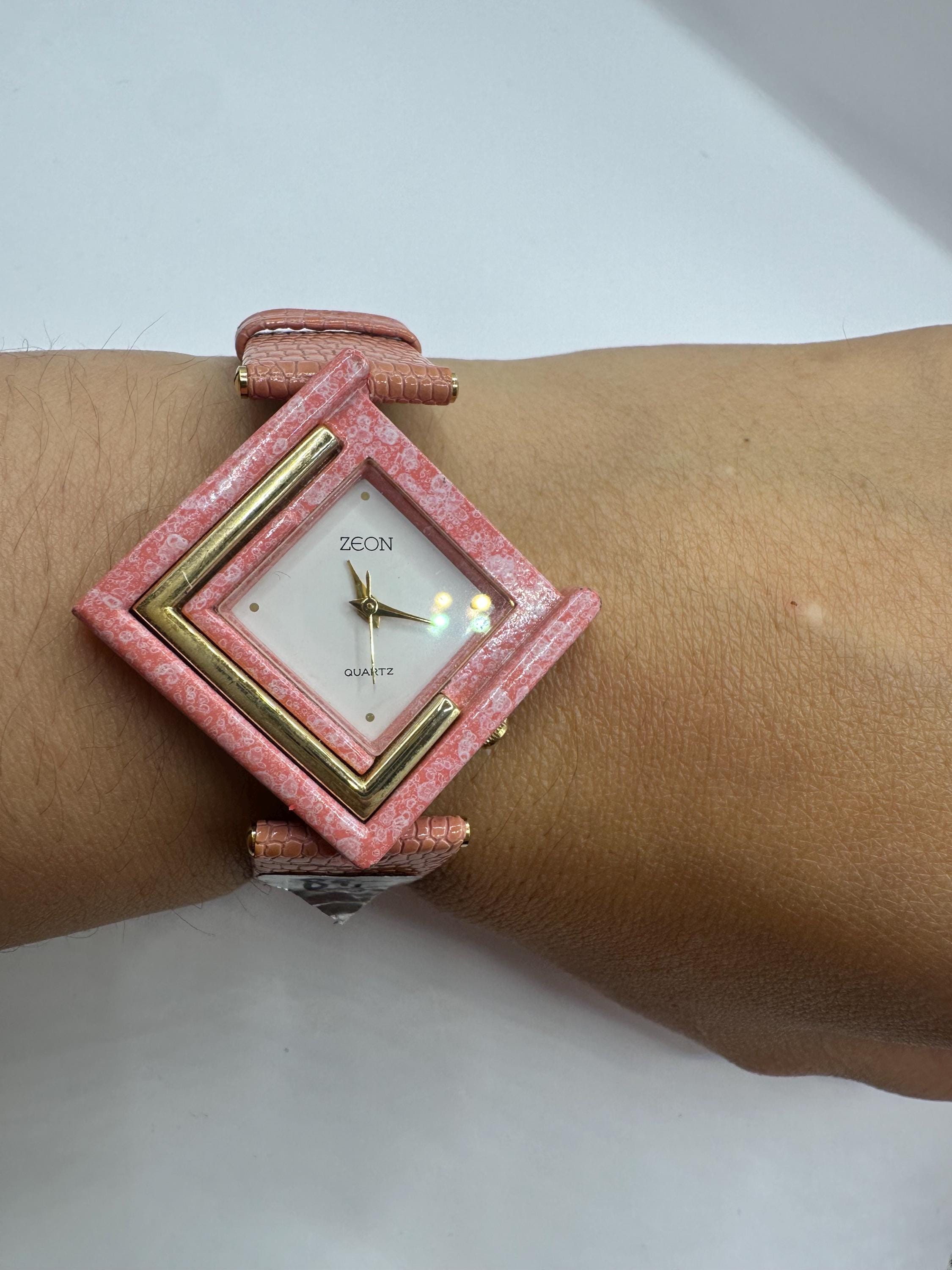 Zeon Wristwatch, Genuine Leather, Green, New, Gold, Zoo Tiger Vintage ...