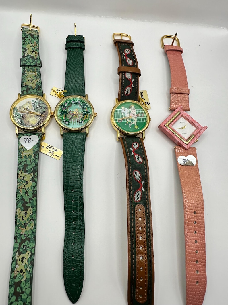 Zeon Wristwatch, Genuine Leather, Green, New, Gold, Zoo Tiger Vintage ...