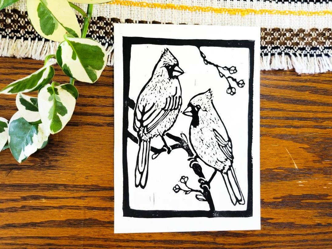 Northern Cardinal - Original Block Print - Fine Art Relief Linocut - 5 ...