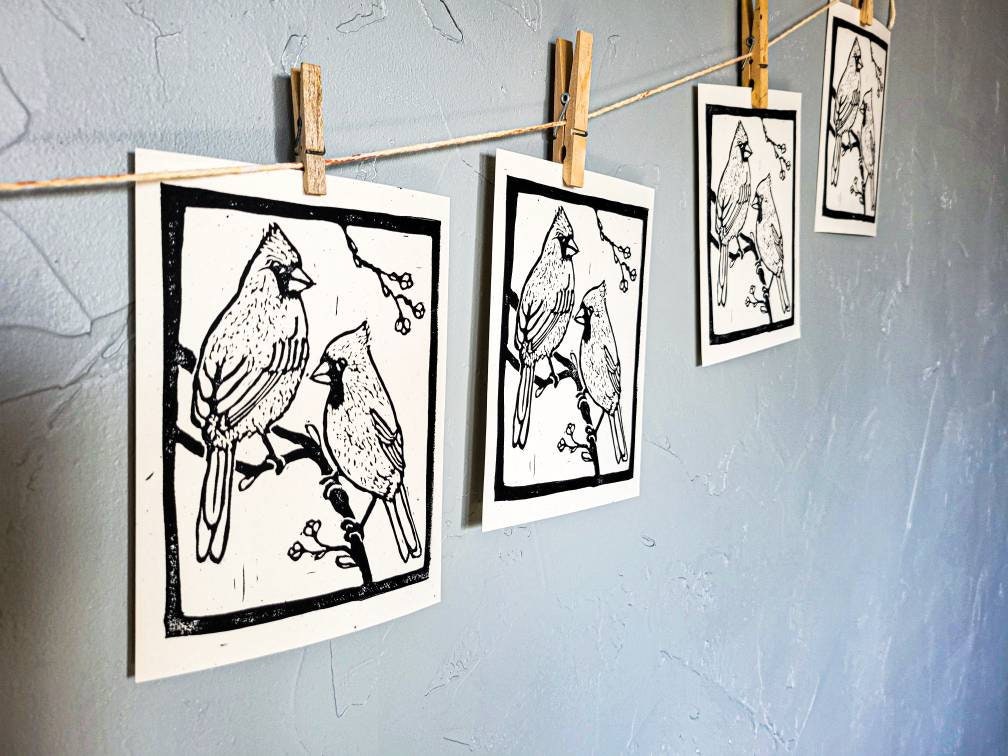 Northern Cardinal - Original Block Print - Fine Art Relief Linocut - 5 ...