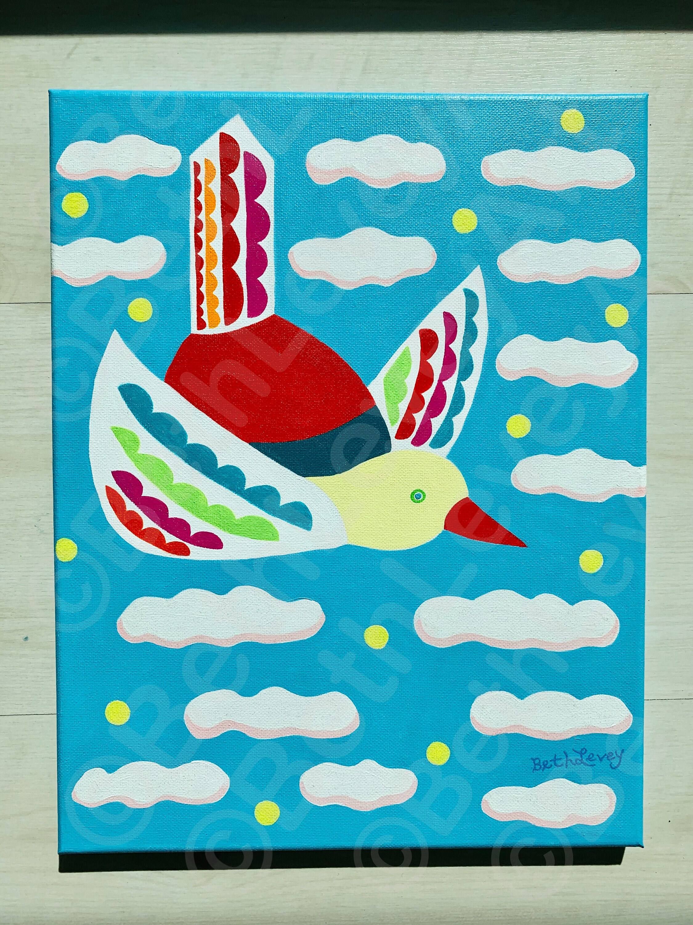 Bird Amongst Clouds 100% Hand-painted Original Acrylic on - Etsy UK