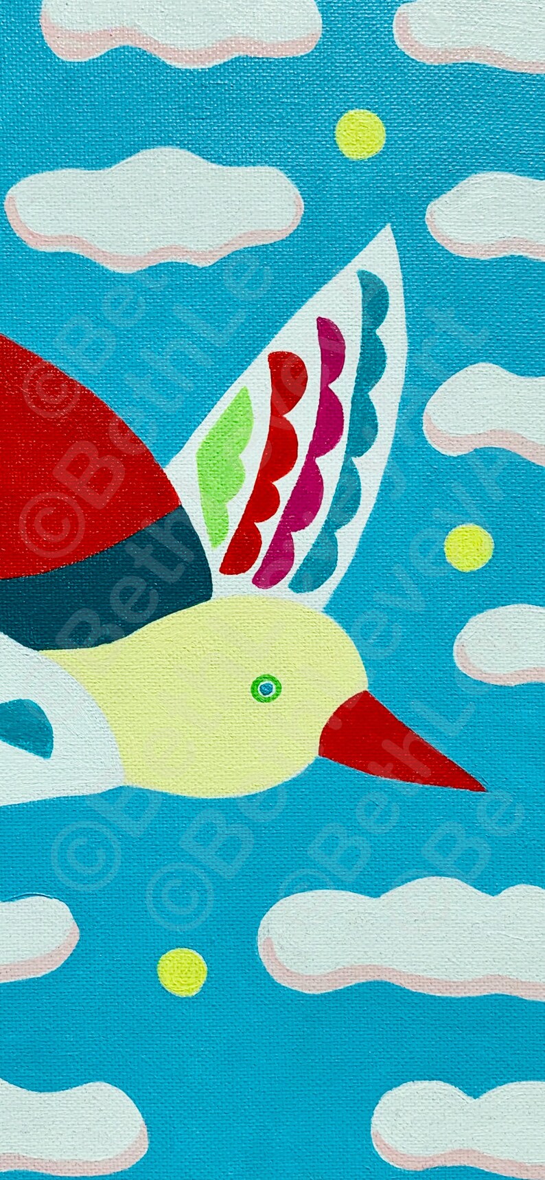 Bird Amongst Clouds, 100% Hand-painted Original Acrylic on Canvas ...